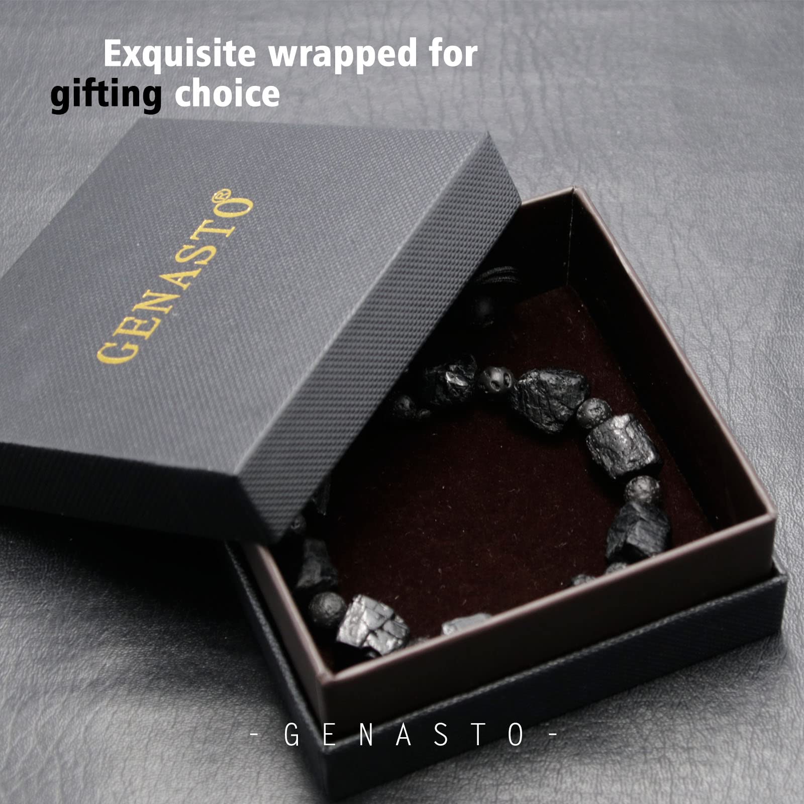 Black Tourmaline Stone Bracelet - GENASTO Crystal Stone Beads Lava Rock Bracelet Essential Oil Diffuser Bracelet for Chakra Healing Relaxing and Lucky