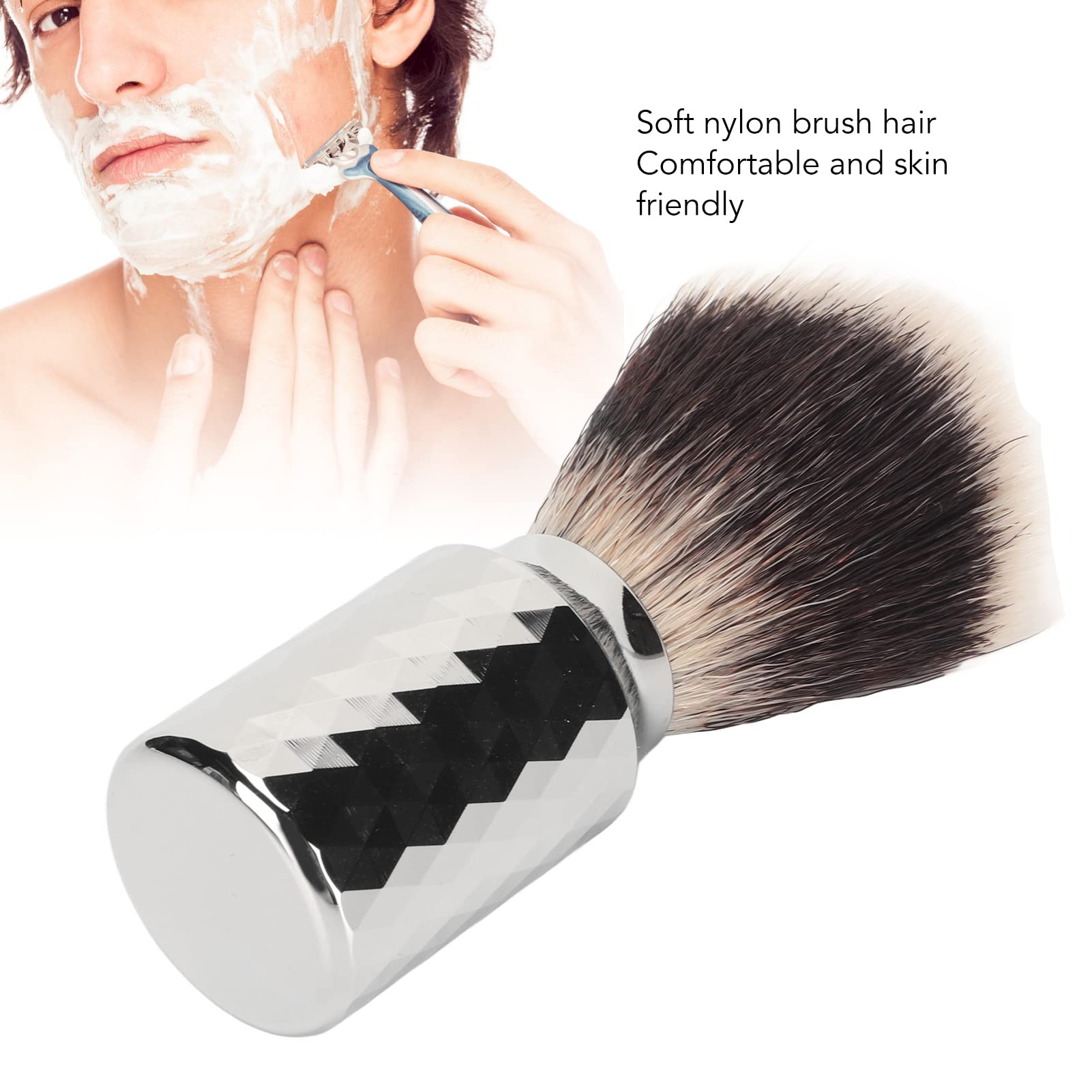 Beard Brush for Men, Alloy Handle Nylon Bristles Shaving Brush, Quick Dry Dirt Removal Mustache Men Shaving Brush for Home and Salon