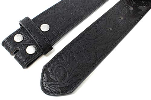 BC Belts Womens Leather Belt Strap with Embossed Western Flowers Pattern 1.5" Wide with Snaps (Black-L)