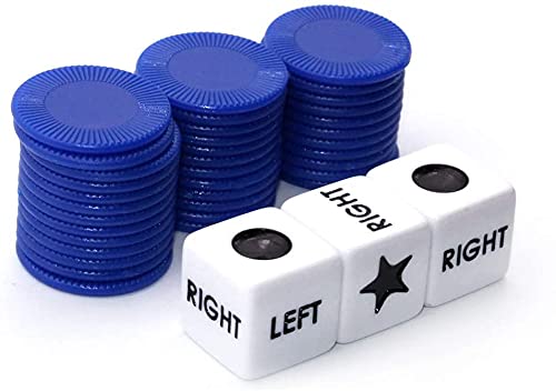 Befantasway Right Left Center Dice Game Set with 3 Dices& 36 Chips - Blue