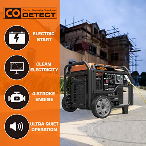 GENMAX Portable Inverter Generator, 6000W open frame Gas Powered High Speed Engine with Electric Start, Ultra Lightweight for Backup Home Use & Job Site,EPA Compliant (GM6000XiE)