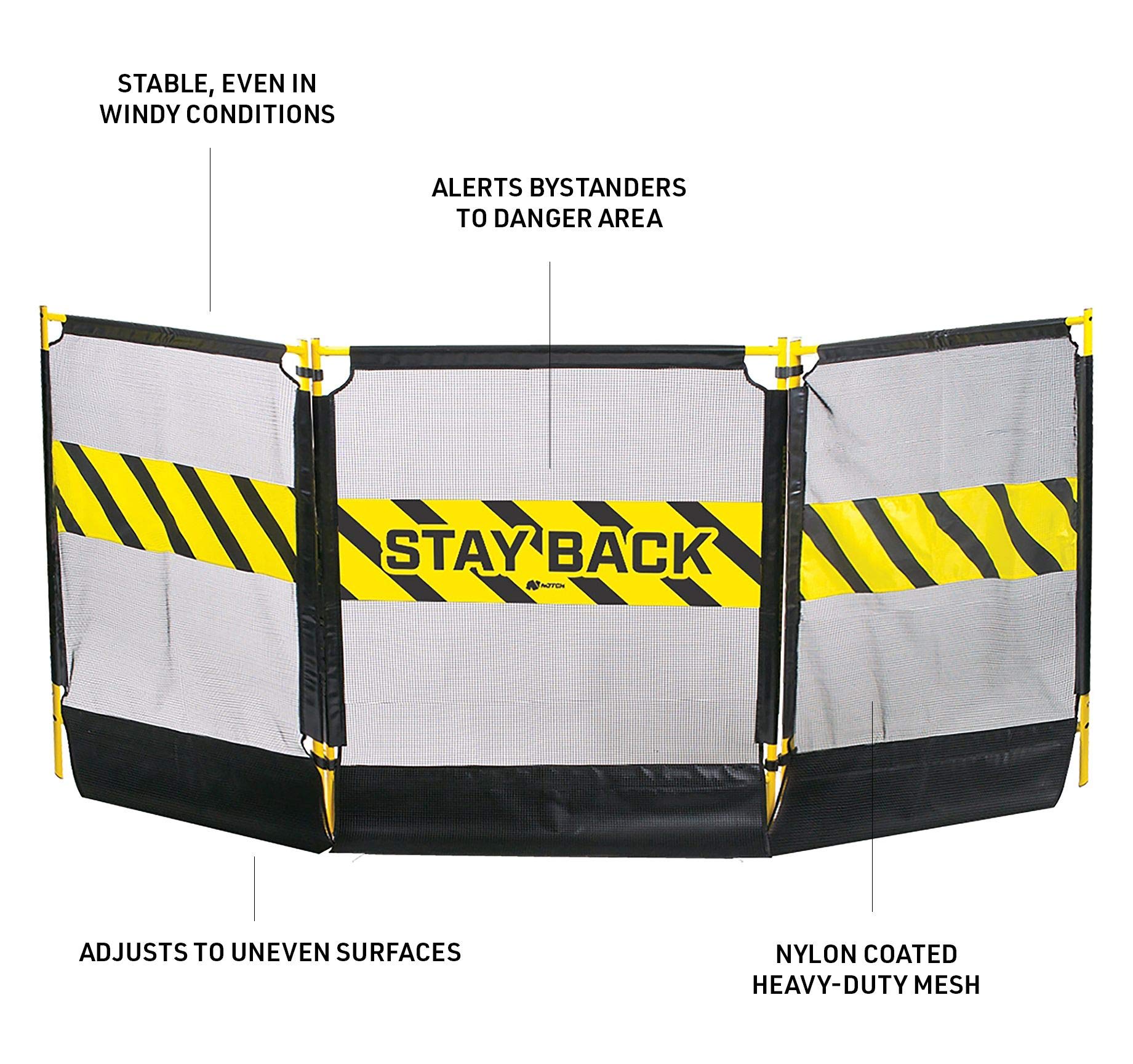Notch Tri-Guard Heavy-Duty Nylon Coated Durable 3-Section Debris Containment Mesh Barrier for Controlling Chips When Grinding Stumps and Chipping Brush (Total Dimensions: 121β Wide x 45.5β high)