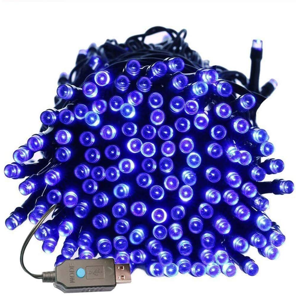 Indoor/Outdoor String Lights with 8 Flash Changing Modes USB Power 39ft 100LED Wire lights Waterproof Fairy Twinkle Decorative Lights for Party/Christmas/Patio/Home (Blue Include Power Adapter)