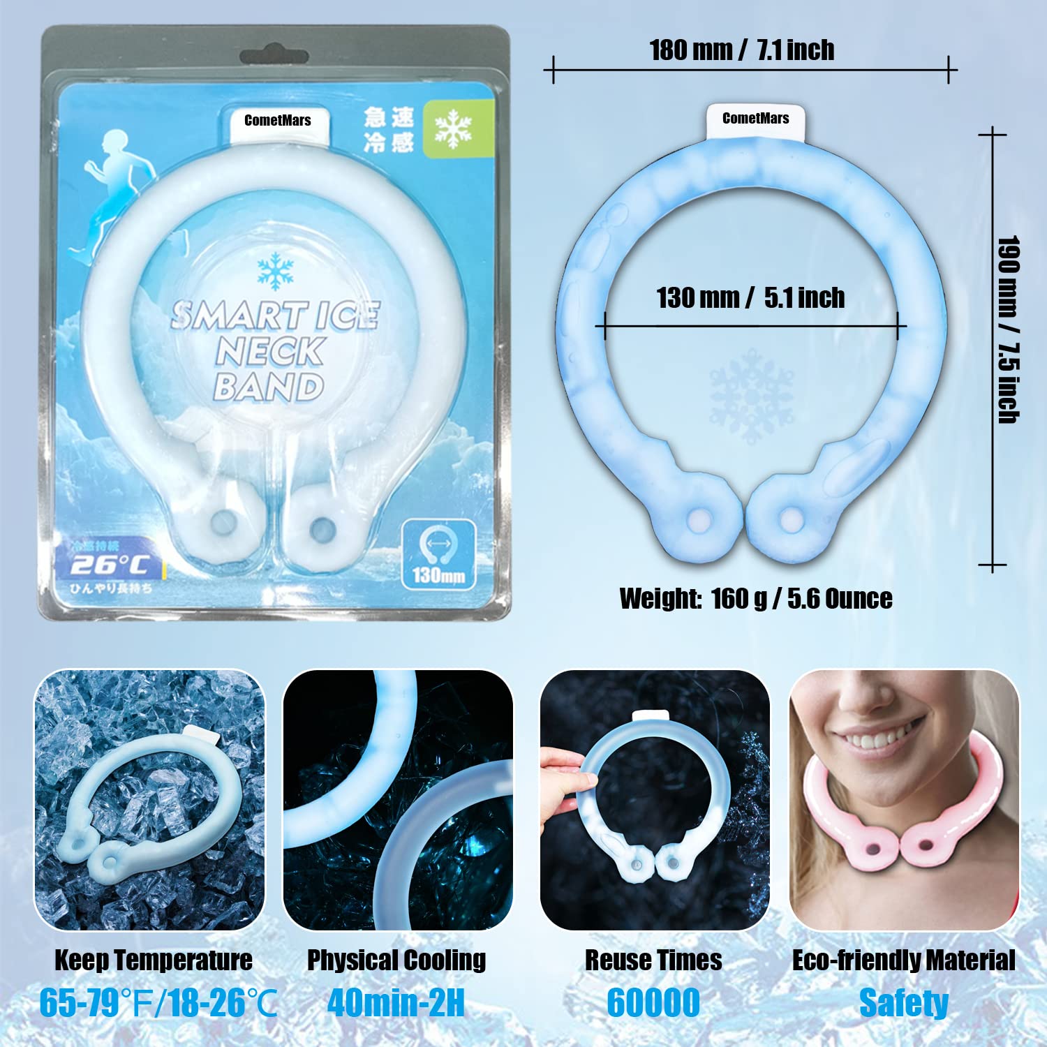 CometMars Neck Cooling Tube (blue), Wearable Cooling Neck Wraps,Relief for Hot Flashes and Summer Heat