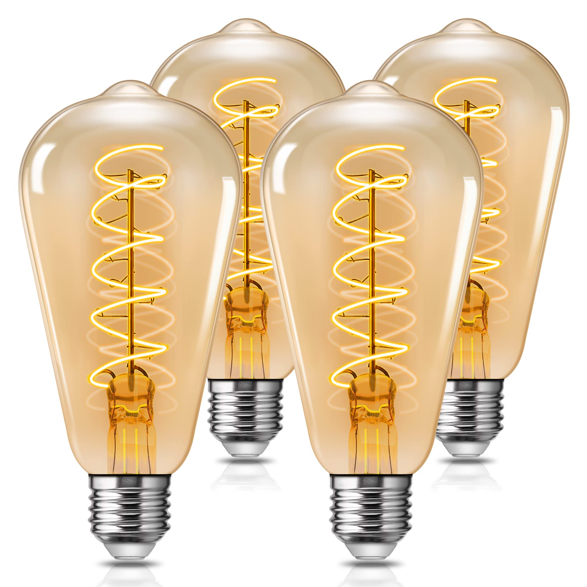 DORESshop Edison Bulbs, Vintage Light Bulbs, 40W Edison Light Bulb, A19 E26 Dimmable Decorative Amber Antique Filament Light Bulbs, 4 Pack