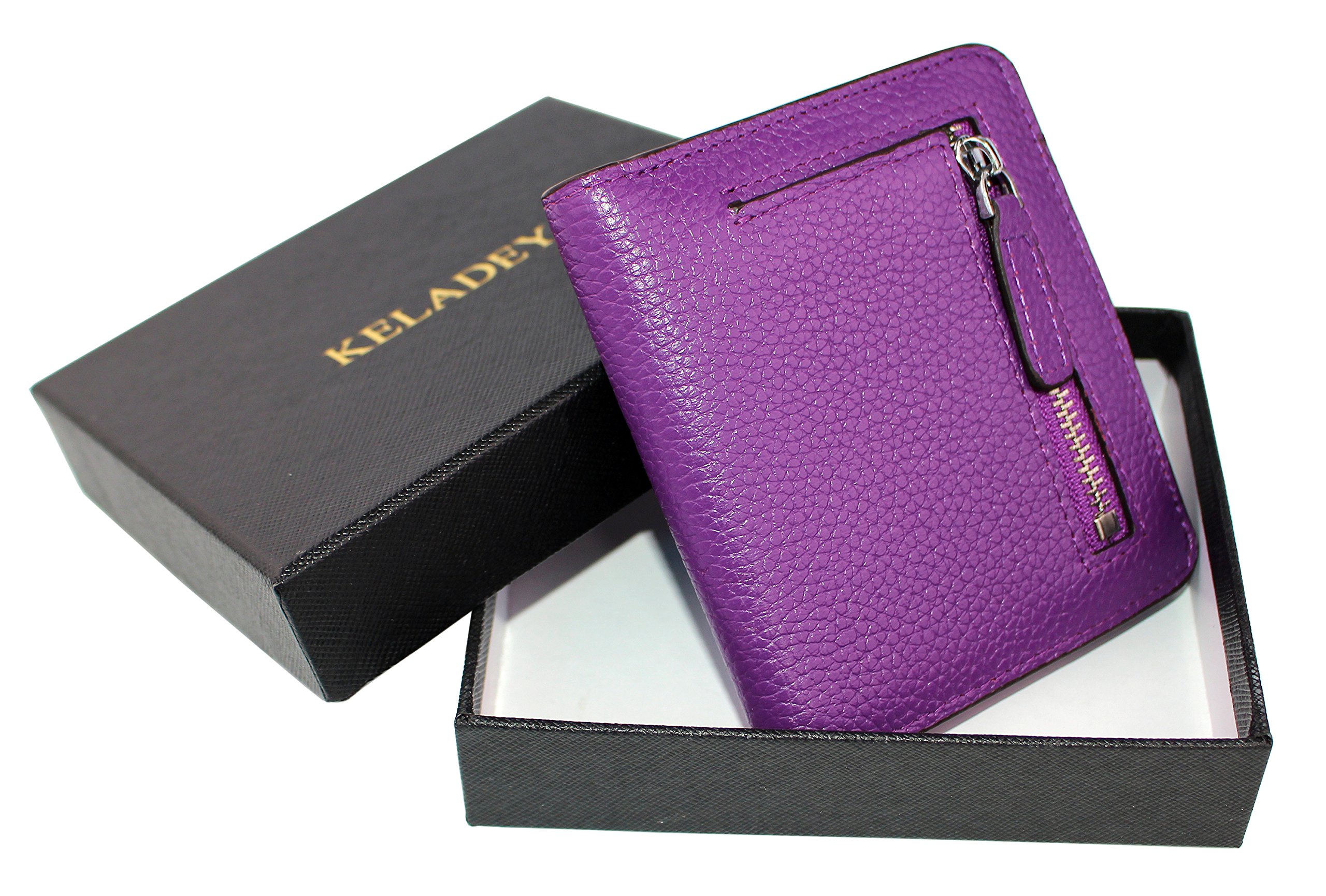 KELADEY Women's RFID Blocking Small Genuine Leather Wallet Ladies Mini Card Case Purse (Lavender Purple)