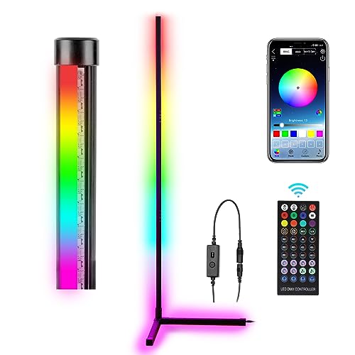 Hitish Corner Floor Lamp, 62.2” RGB Color Changing Mood Lighting Corner Lamp with Bluetooth & Remote Control, Dimmable Modern Floor Lamp with Music Sync & Timing Function for Living Room, Gaming Room