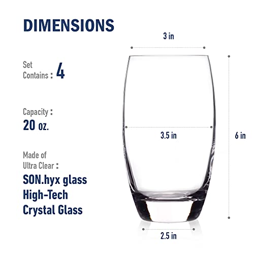 Luigi Bormioli Crescendo 20-Ounce Tumblers, Set Of 4, Crystal SON-hyx Glass, Made In Italy.