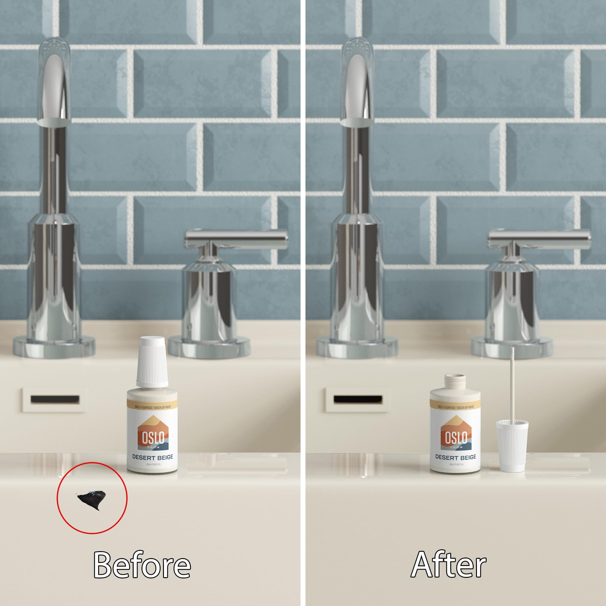 Oslo Home Porcelain + Appliance Touch Up Paint, Desert Beige, 20ml, High Gloss, w/Brush in Bottle, for Bathroom Fixtures, Metal