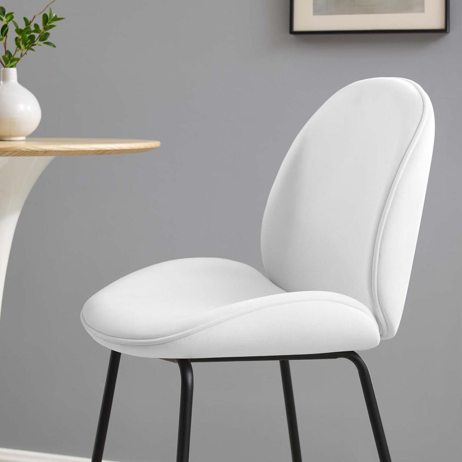 Modway Scoop Black Powder Coated Steel Leg Performance Velvet Bar Stool, White