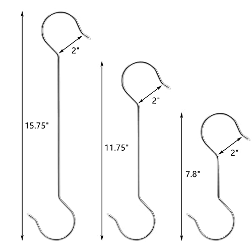 Frcctre 30 Pack Stainless Steel S Hooks Large S Shape Hanging Hooks, 8"/12"/16" Utility Heavy Duty Metal Long S Hooks for Garden Kitchen Bathroom Wardrobe, Indoor & Outdoor Use