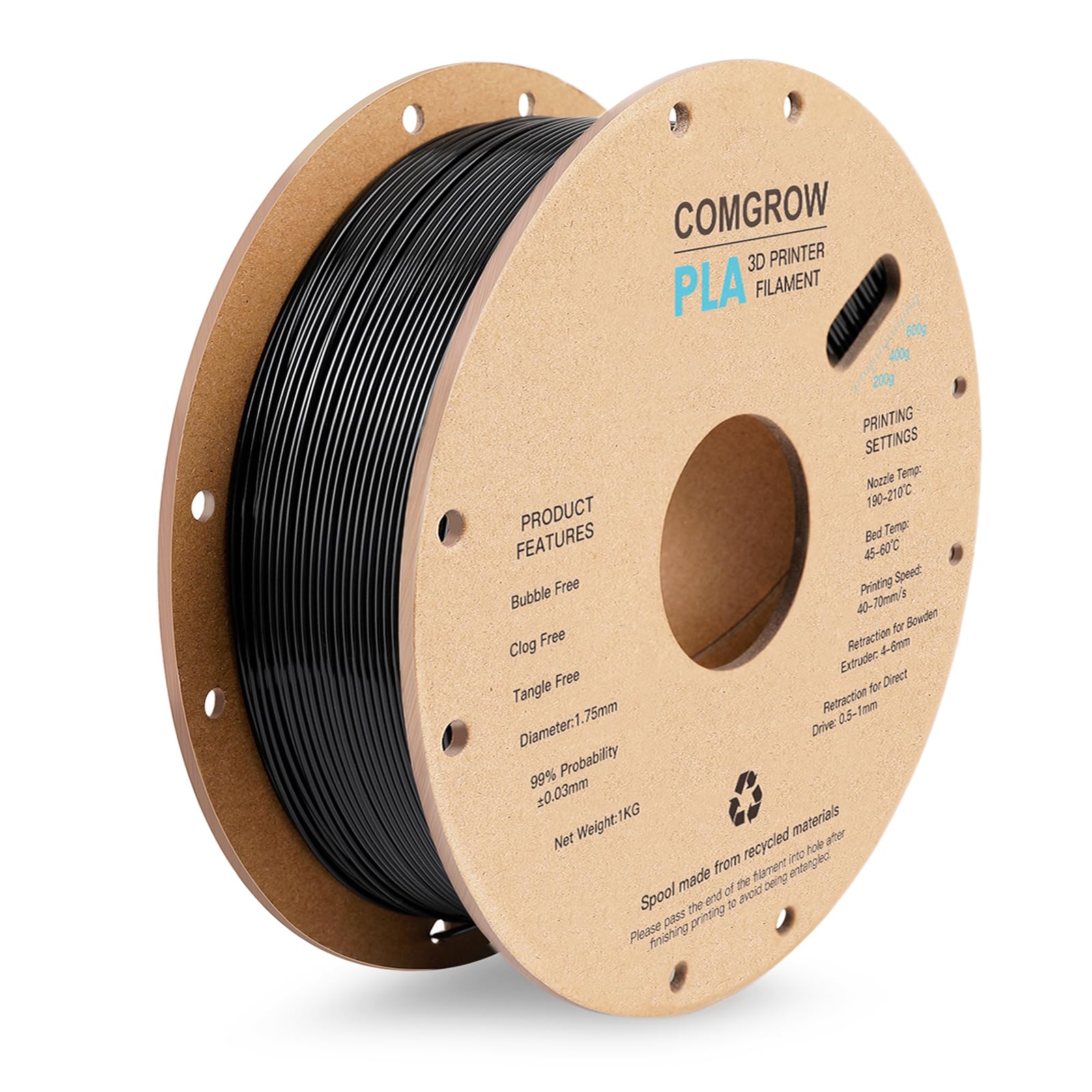 Comgrow PLA 3D Printer Filament Black and PLA 3D Printer Filament White