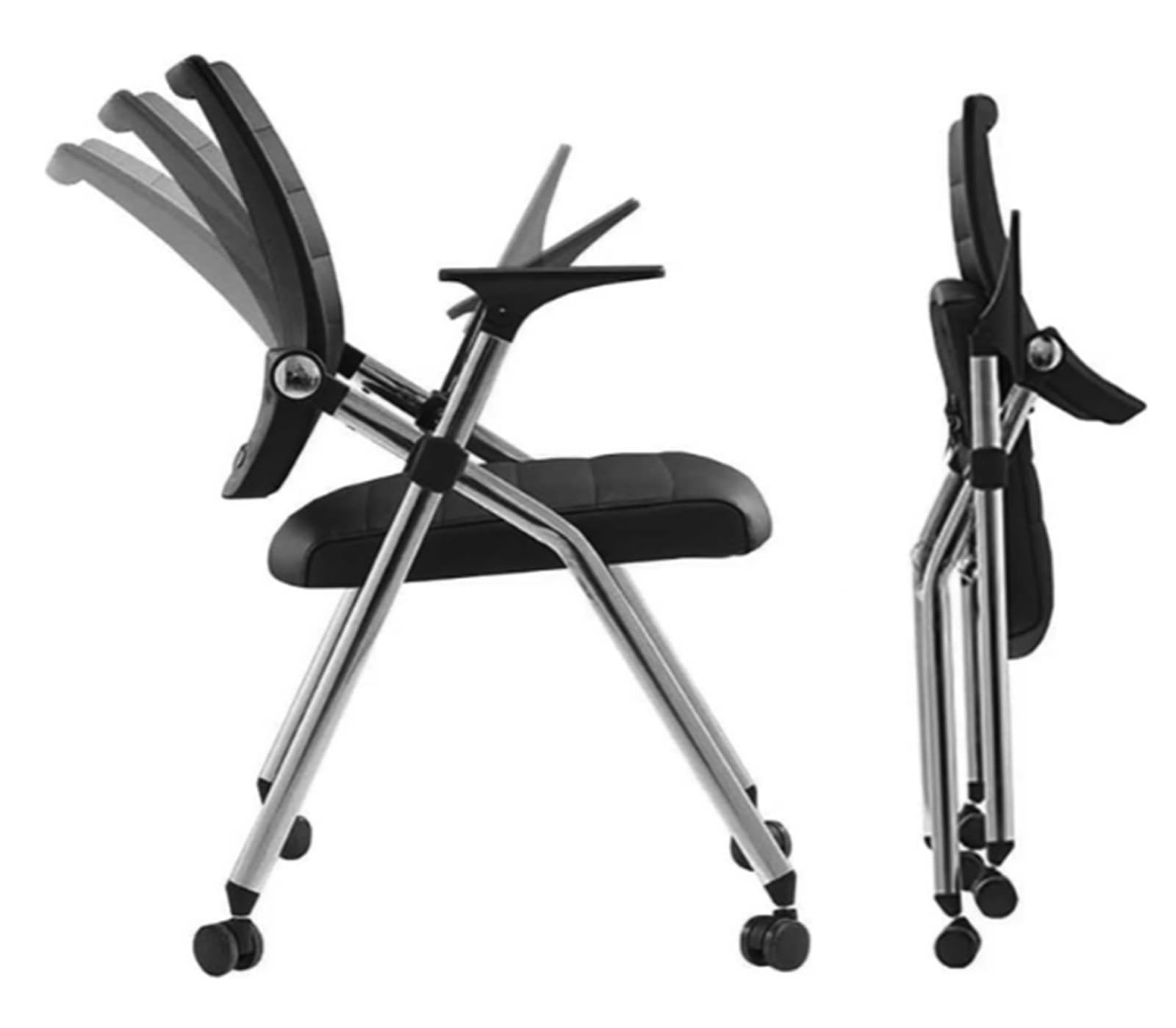 Buokaiw Foldable Office Chair,Folding Desk Chair with Wheels, 360 ° Rotation Leather Conference Training Chairs,Portable Padded Office Chairs. Backrest Bouncy,Black(1 Pcs)
