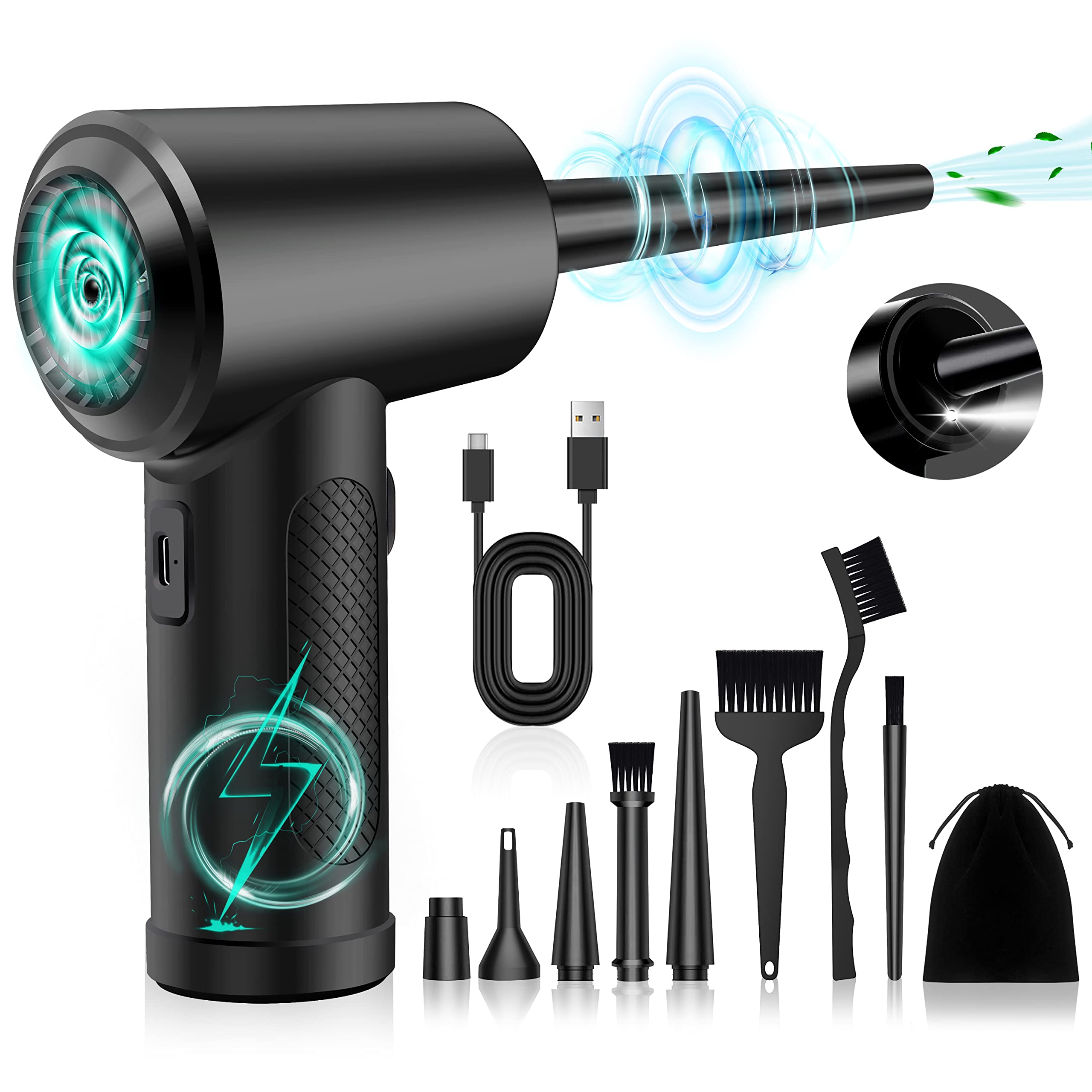 Compressed air Duster, LED 100000RPM 3 Gear Rechargable Keyboard Cleaner, 7600mAh Electric air Duster, Replace Canned air Duster Compressed air, Reusable no air can Duster, pc Computer Cleaner
