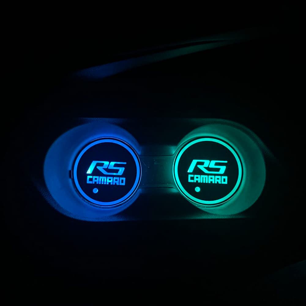biaozhi 2pcs LED Cup Holder Lights for Camaro RS, LED Car Coasterss with 7 Colors Luminescent Light Cup Pad, USB Charging Cup Mat Accessories(forRS) A-311