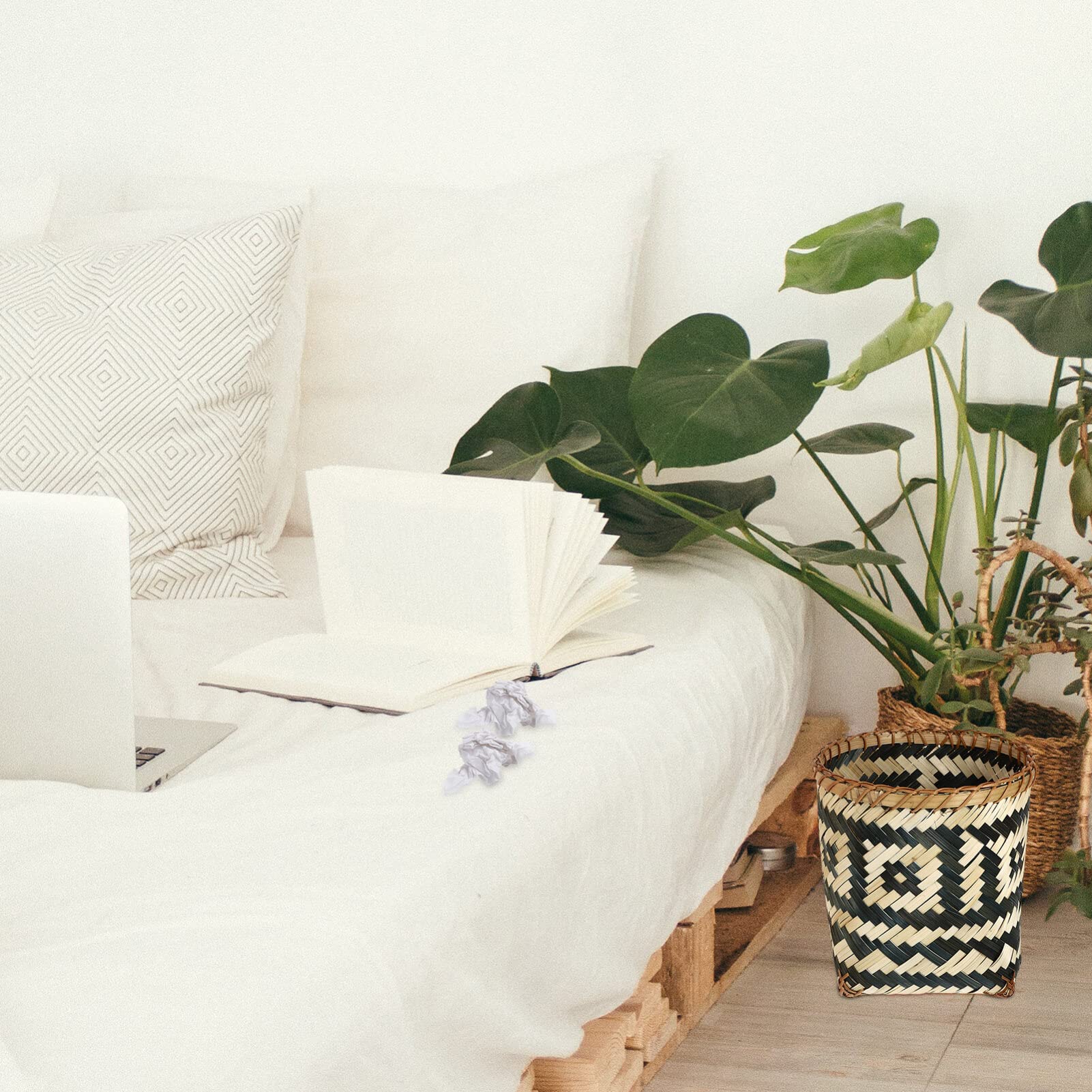 DOITOOL Bamboo Trash Can Woven Basket Decor Dirty Clothes Basket Woven Trash Can Waste Paper Basket Flower Arrangement Basket Bamboo Weaving Basket Bamboo Woven Basket Waste Paper Holder
