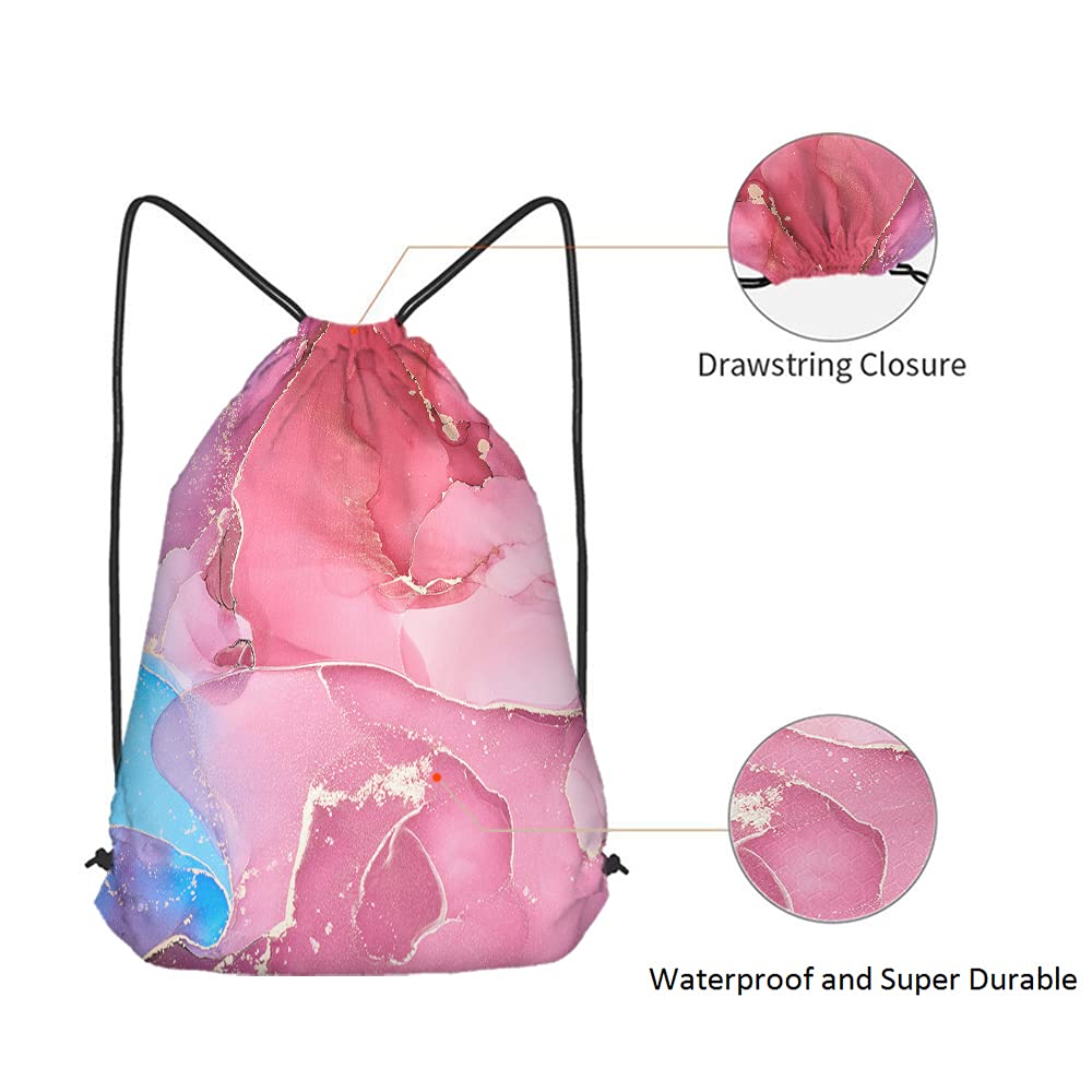 Beabes Marble Drawstring Bags Backpack Bag Abstract Acrylic Nature Marbling Artwork Texture Golden Swirl Dye Art Sport Gym Sack Drawstring Bag String Bag Yoga Bag for Men Women