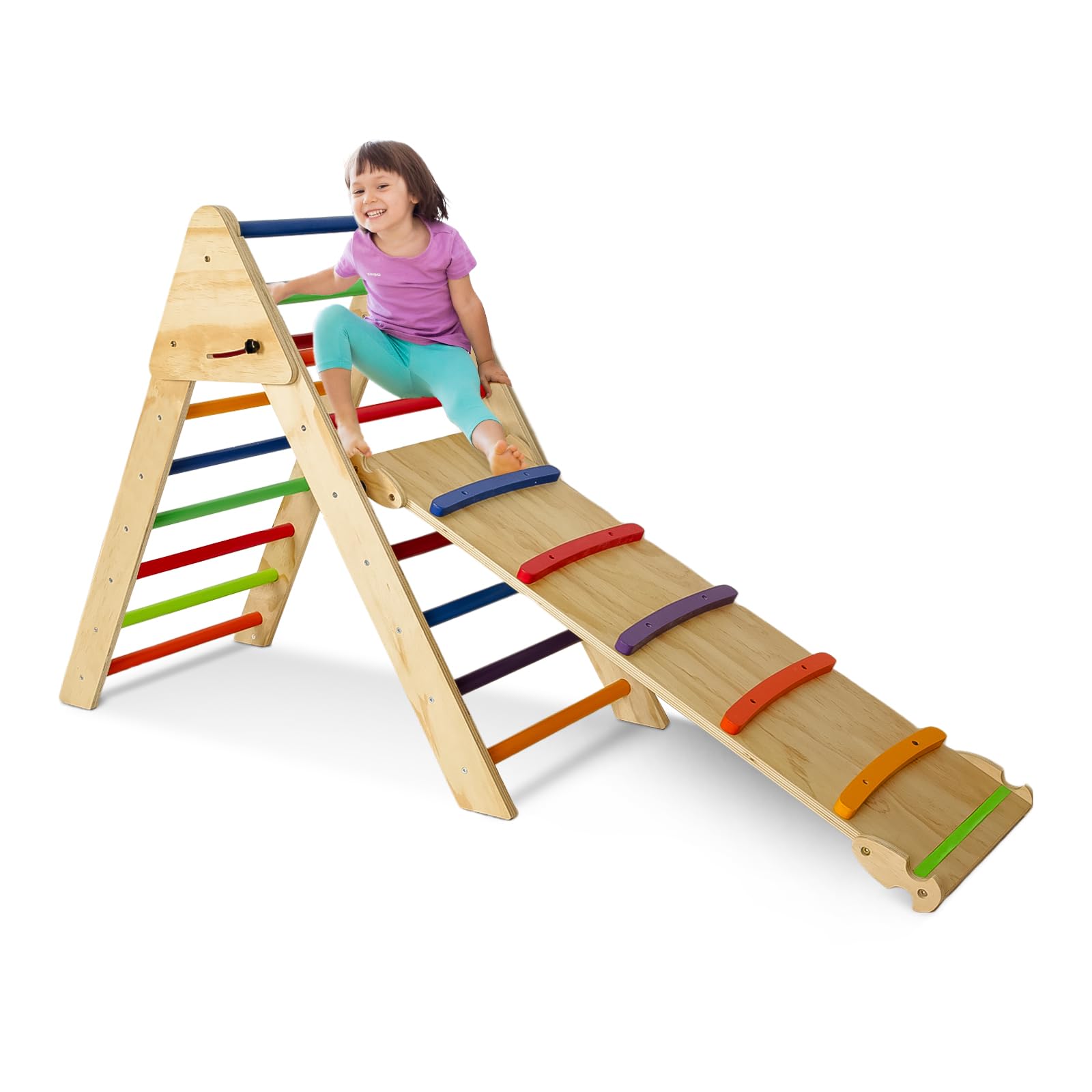 Babion Pikler Triangle Set, 2-in-1 Toddler Climbing Toys Indoor, Indoor Playground Climbing Toys for Toddlers, Indoor Jungle Gym, Montessori Climbing Set with Triangle & Ramp
