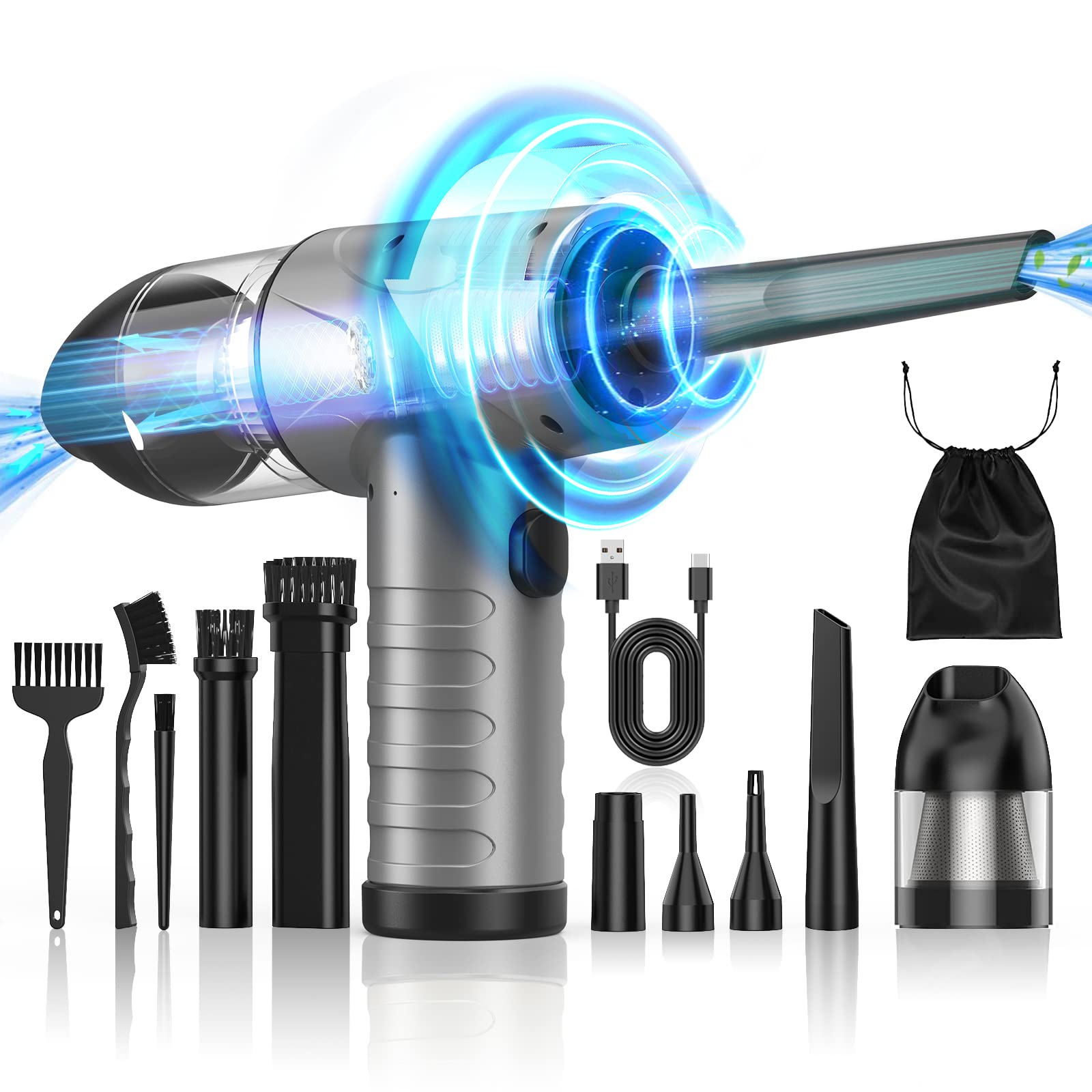 Compressed Air Duster, 100000RPM Electric Air Duster & Vacuum Cleaner 2 in 1 Rechargeable, Air Blower for Compute and Keyboard, Cordless Air Duster 7500MAH
