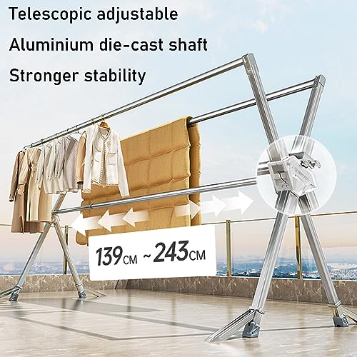 HJXGQJM Stainless Steel Laundry Drying Rack, Retractable Drying Rack,Foldable Portable Space Saving Clothes Drying Rack, for Laundry, Bathroom, Balcony, Windproof Feet for Stable Load Bearing