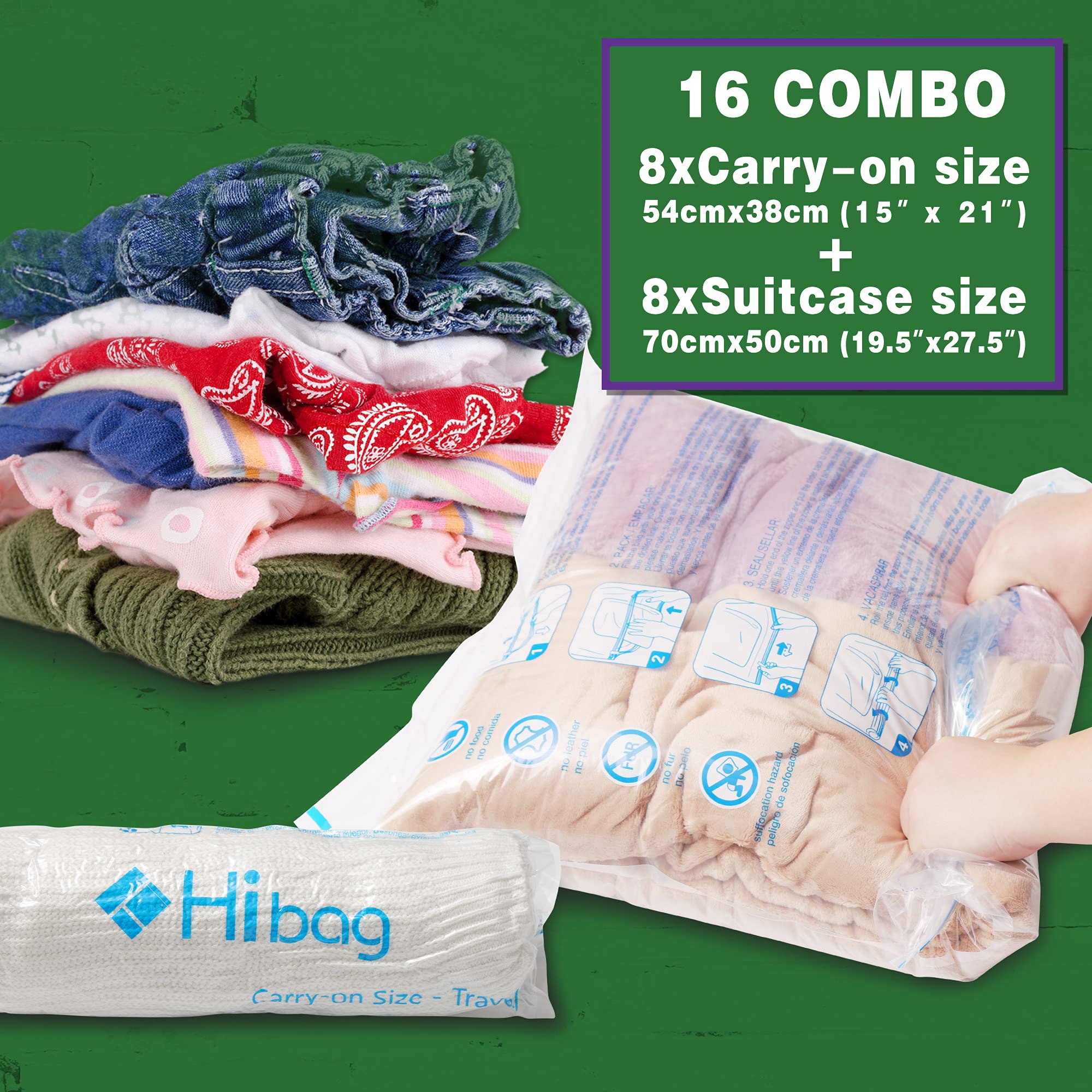 Compression Bags for Travel, Roll Up Space Saver Bags for Backpack, Luggage and Suitcase (16)