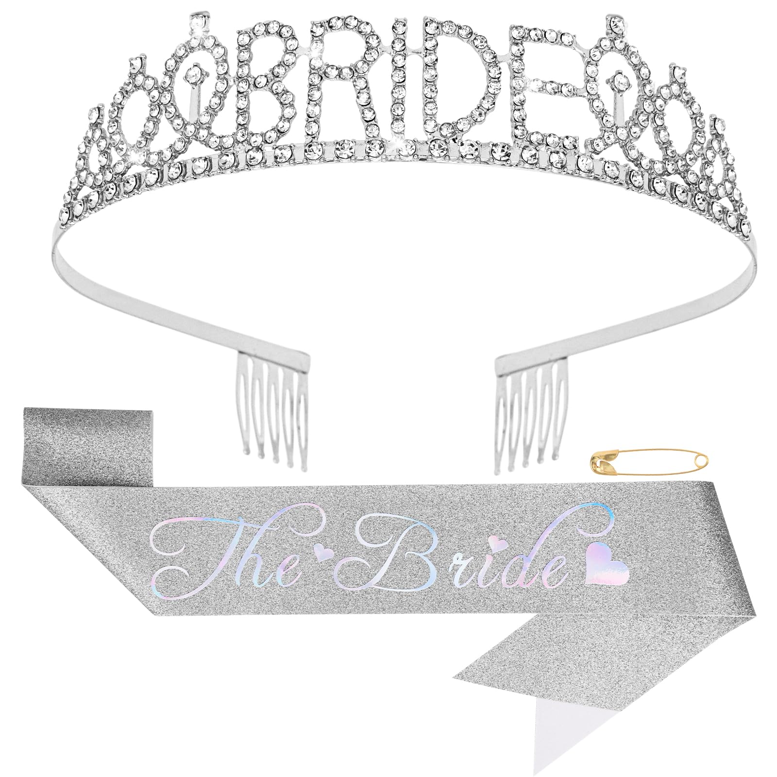 BAHABY Bachelorette Party Decorations, Bride To Be Sash & Crowns for Women, Silver Tiara, Bridal Shower Decorations, Bachelorette Party Favors, Bachelorette Gifts for Bride
