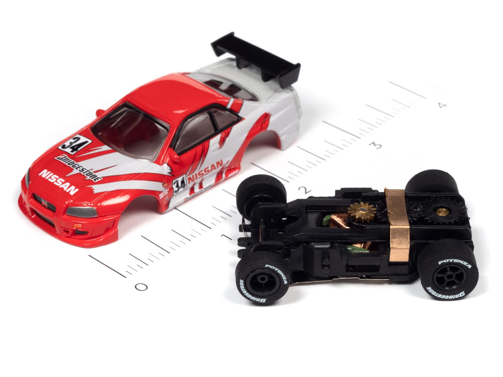Auto World Xtraction Import Heat 1999 Nissan Skyline GTR (Red/Gray) HO Scale Slot Car