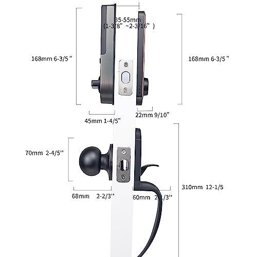 HARFO Fingerprint Door Lock, Keyless Entry Door Lock with Handles, Smart Door Lock, Front Door Lock Handle Sets, Electronic Keypad Deadbolt (Aged Bronze)