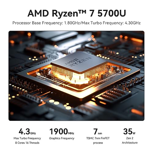 Beelink Mini PC,AMD Ryzen 7 5700U(up to 4.3GHz),Mini Computer 16GB DDR4 RAM/500GB M.2 2280 PCle3.0/ WiFi6/BT5.2/HDMI+DP+Type-C/Auto Power On