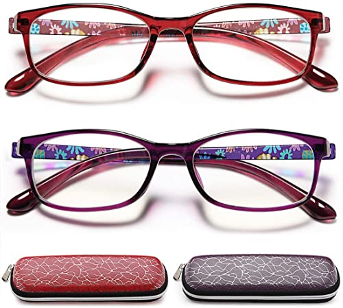 EYEURL Reading Glasses Womens Blue Light Blocking - 2 Pack Ladies Blue Screen Readers Lightweight Eyeglasses Choose Your Magnification +2.5