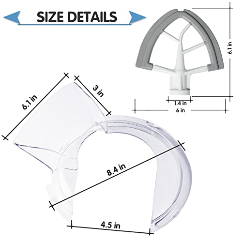 Pouring Shield for KitchenAid 4.5 and 5 Quart Tilt-Head Stand Mixers Stainless Steel Bowls ONLY, Secure Fit Splatter Guard, and Flex Edge Beater for KitchenAid 4.5-5Qt Tilt-Head Stand Mixers