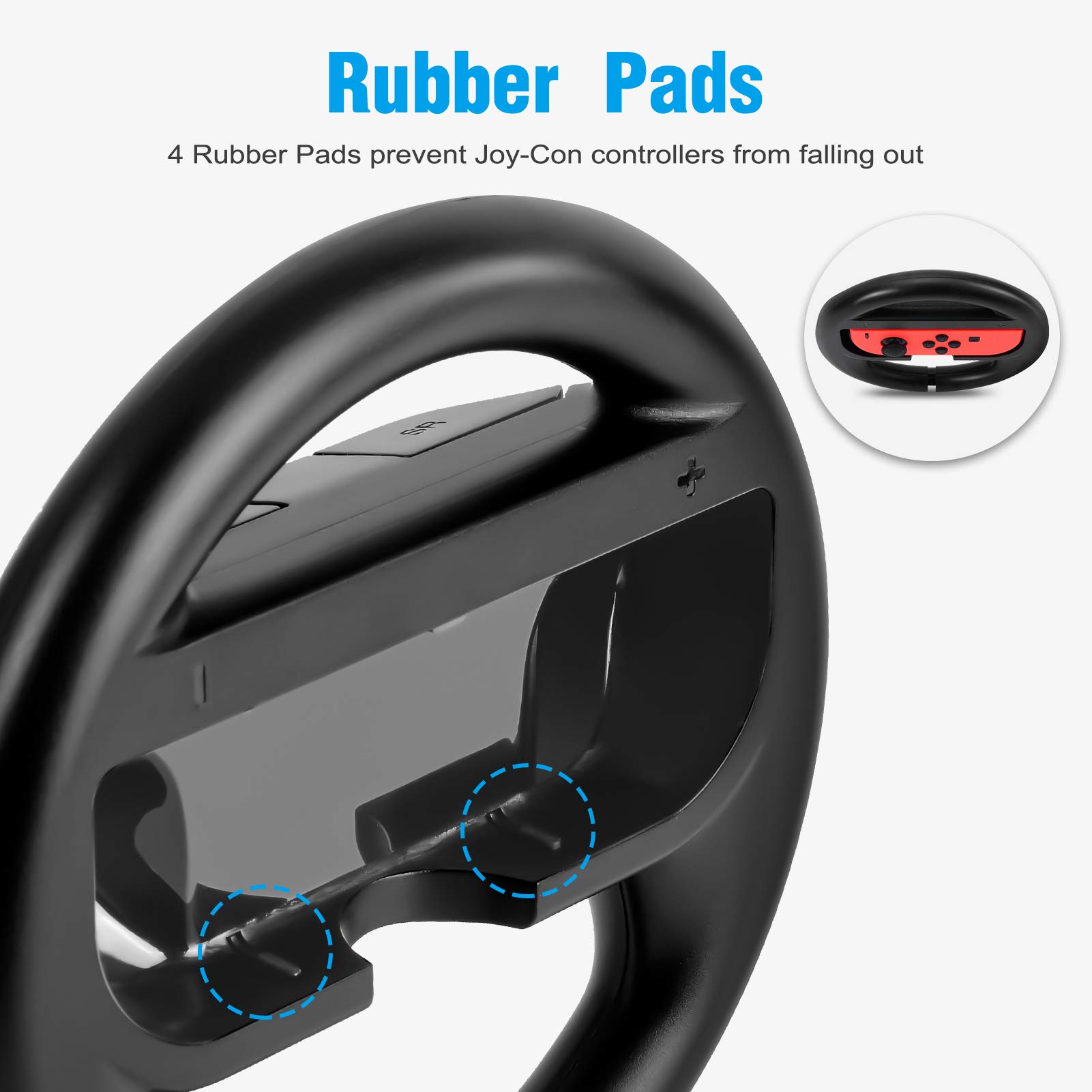 Beastron Racing Games Steering Wheel & Grips compatible with Switch Mario Kart, Joy-Con Steering Wheel & Grips, Red & Blue 4 Pack