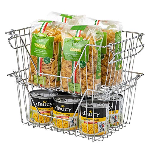 blitzlabs Stackable Wire Organizing Basket Storage Baskets Cabinet Organizer Sturdy Metal Wire Pantry Freezer Bin for Home Bathroom Kitchen Organization 3 pack