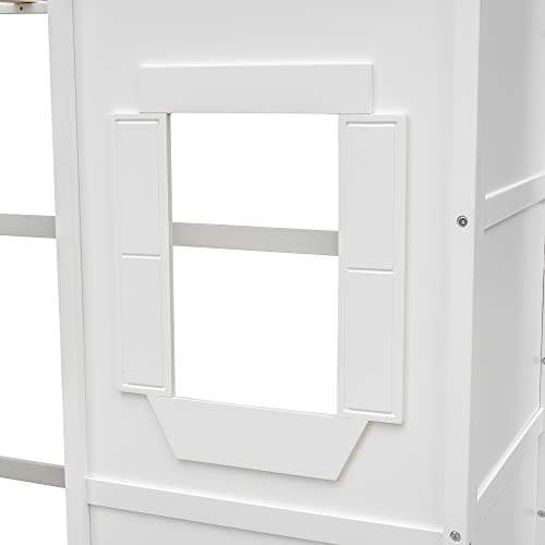 Harper & Bright Designs House Loft Bed Twin Kids Playhouse Bed, Solid Wood Loft Bed Frame with Window and Ladder, for Girls Boys (Twin Size, White)