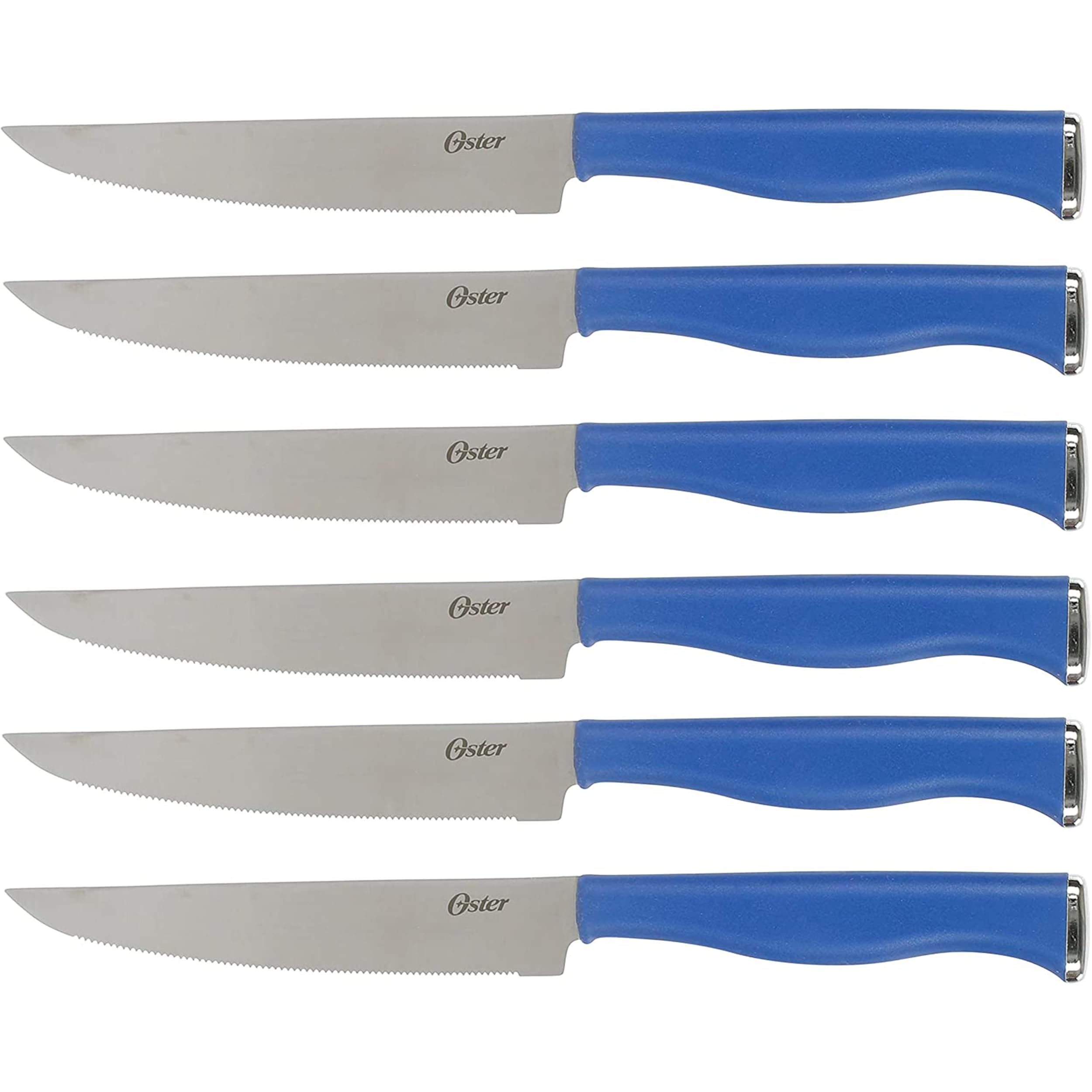 Oster Langmore 15 Piece Stainless Steel Cutlery Knife Block Set W/Black Box – Classic Blue Handles