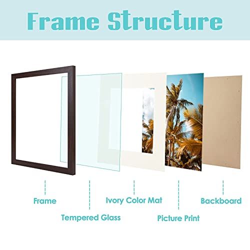 Frametory, 11x14 Picture Frame with Mat for 8x10 Photo - High Definition Glass Wide Molding - Preinstalled Wall Mounting Hardware (Brown, 1 Pack)