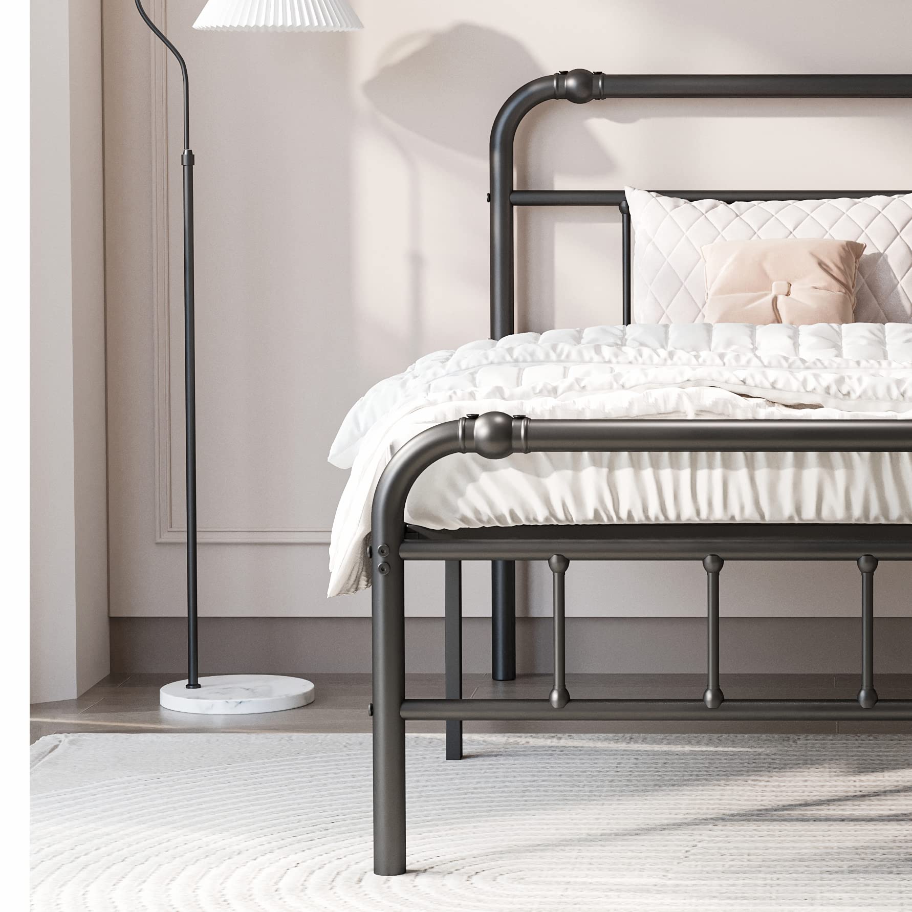 Bedella Queen Size Bed Frame with Headboard and Footboard, 18 Inches High, Heavy Duty 3500lbs Steel Slats Support, Easy to Assemble, Noise Free, No Box Sprig Needed, Black