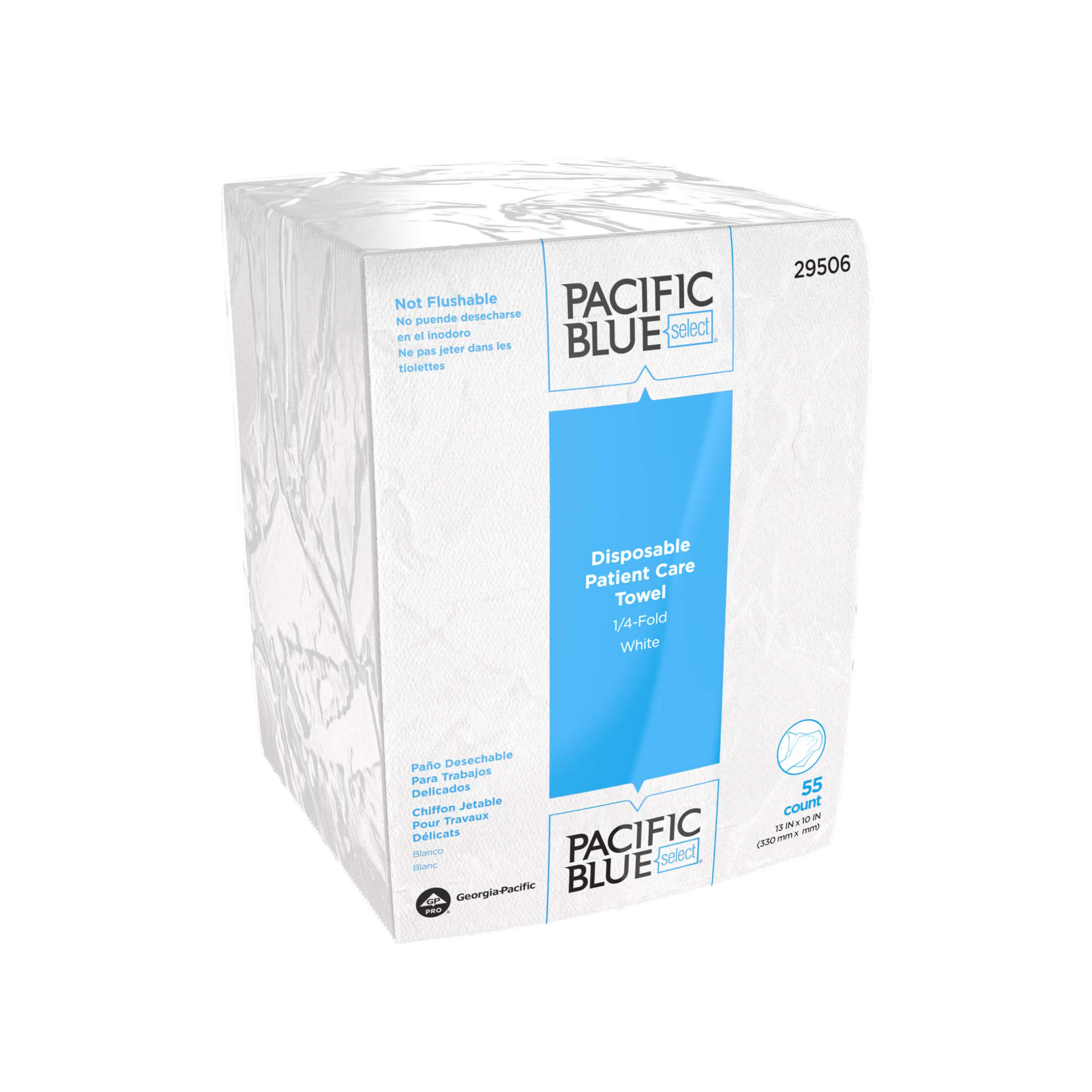 Pacific Blue Select A300 Disposable Patient Care Washcloth by GP PRO (Georgia-Pacific), 29506, 1/4 Fold, White, 55 Towels Per Pack, 24 Packs Per Case, Towel (WxL) 13" x 10
