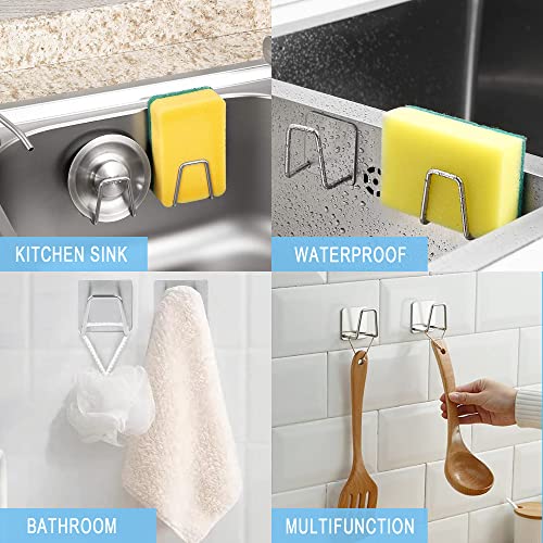 HMGF WOOD 2 Pcs Sponge Holder for Kitchen Sink,SUS304 Stainless Steel Strong Adhesive Small Sponge Holders