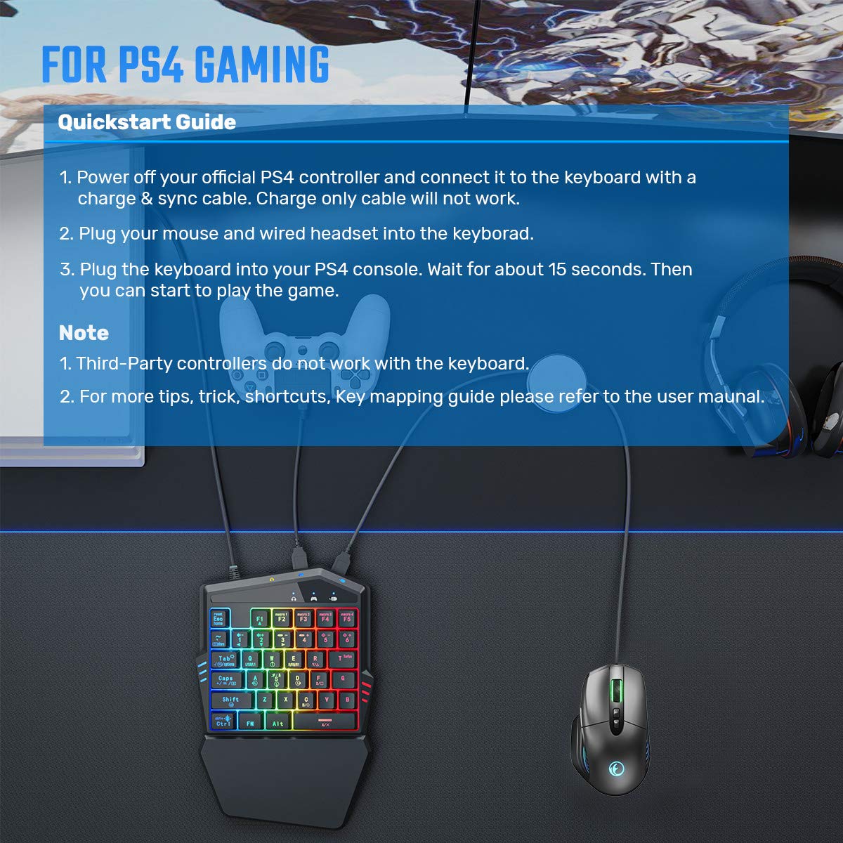 Keyboard and Mouse Combo Set Adapter for PS4 / Switch/Xbox One, IFYOO KMAX2 Plus Game Console Wired Converter Compatible with Fortnitee/PUBGG/Rainbow Six Siege and Other FPS Shooting Games