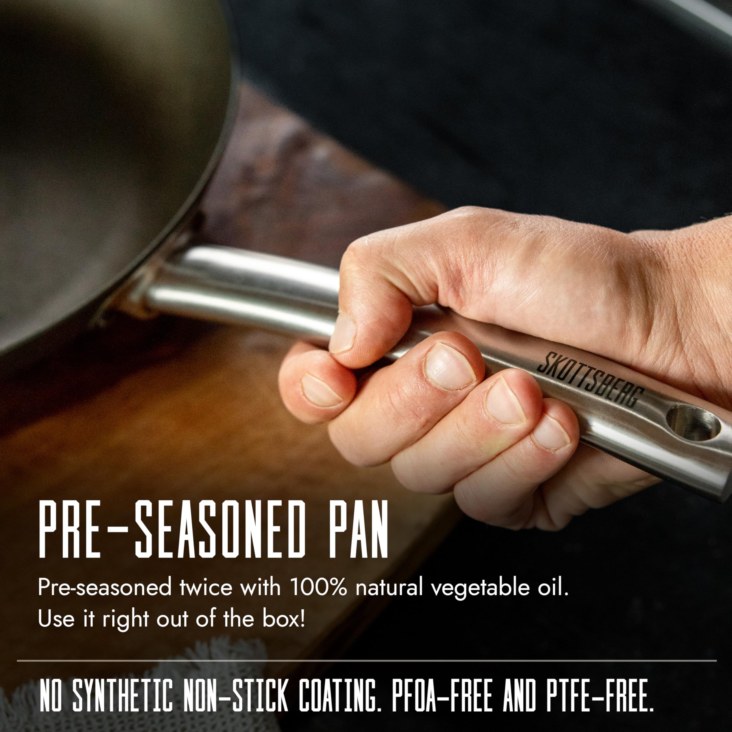 Skottsberg Carbon Steel Frying Pan, Pre-Seasoned (11" Wide) β Natural Non-Stick Layer, Suitable for All Heatsources, Safe with Metal Utensils