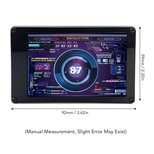 Computer RAM Monitor, 3.5in Adjustable Brightness Customizable Mini Monitor Sensor Panel Various Functions for Home (with Elbow Line Motherboard Line)