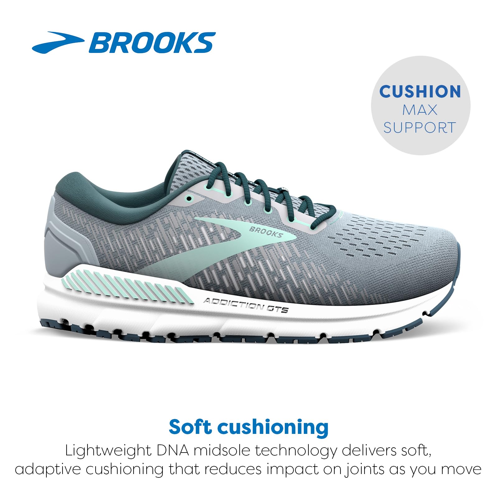 Brooks Women's Addiction GTS 15 Supportive Running Shoe - Grey/Navy/Aqua - 7.5 Medium