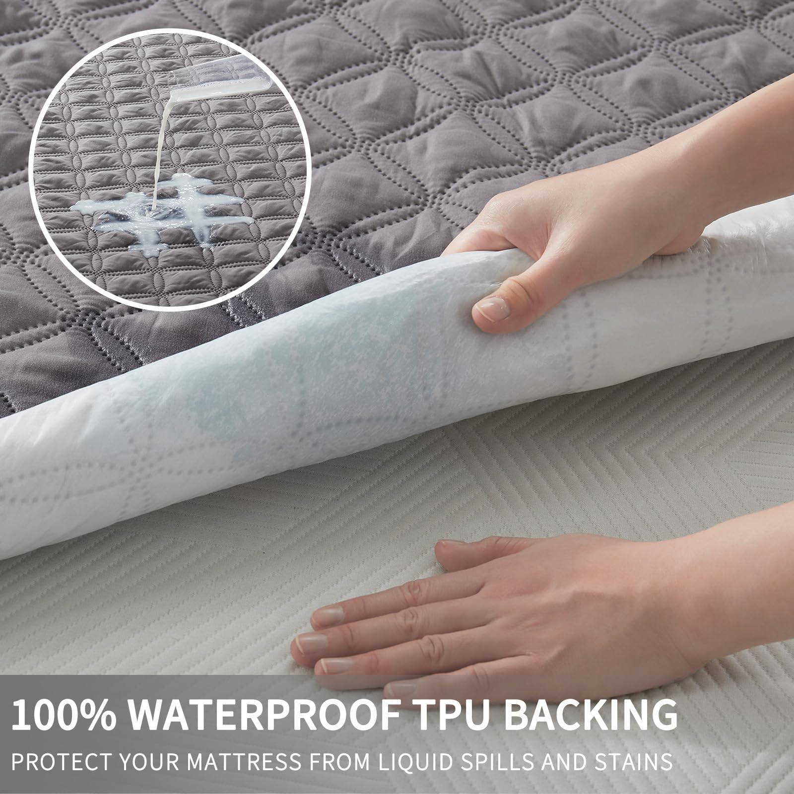 BEDLORE Waterproof Mattress Protector, Noiseless Queen Size Mattress Pad with Deep Pocket Fitted Up to 6"-18", Soft & Breathable Dirt-proof Bed Mattress Cover Washable Bedroom, Hotel (Gray)