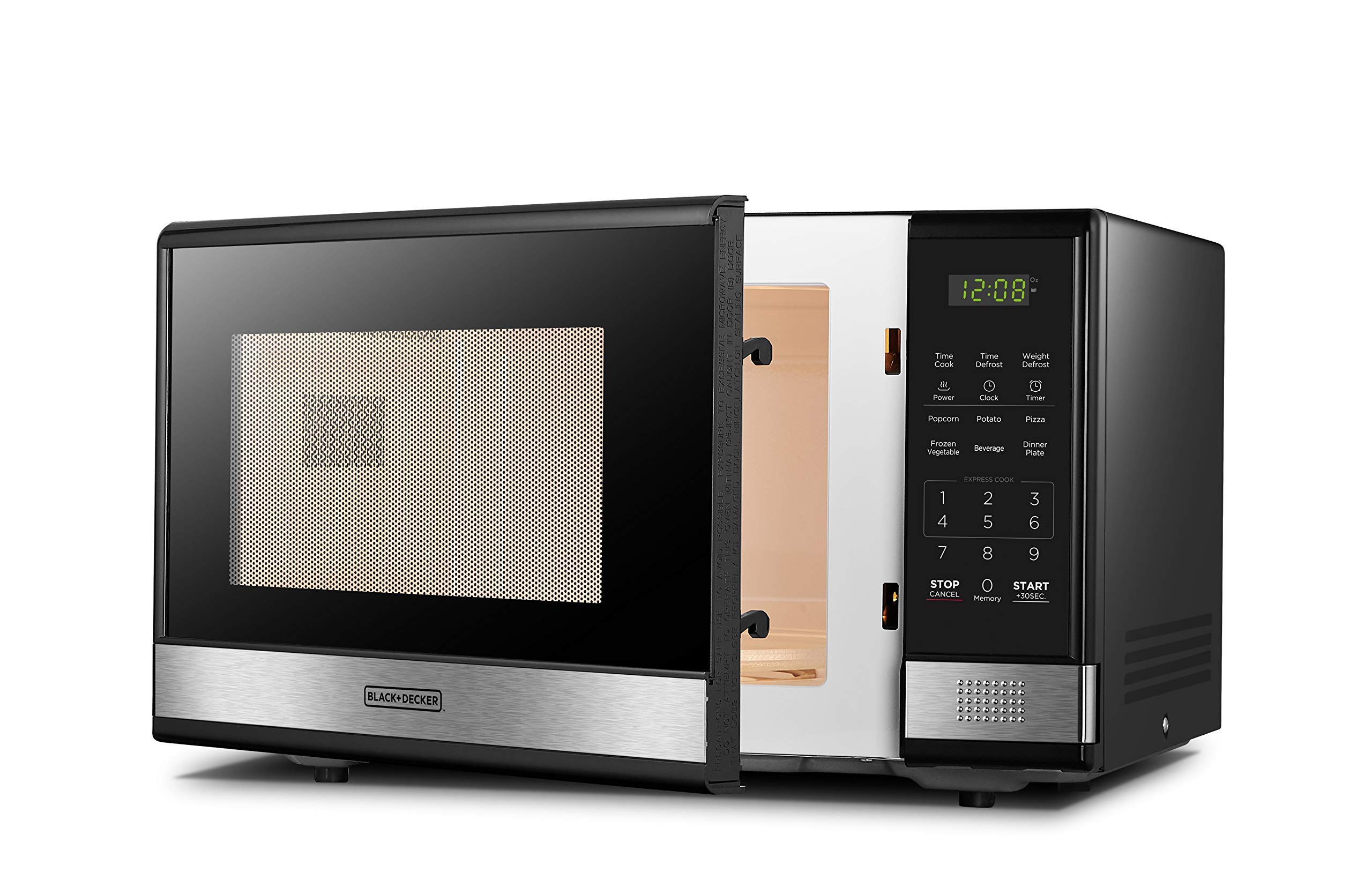 BLACK+DECKER EM031MB11 Digital Microwave Oven with Turntable Push-Button Door,Child Safety Lock,1000W,1.1cu.ft,Stainless Steel, 1.1 Cu.Ft (Renewed)