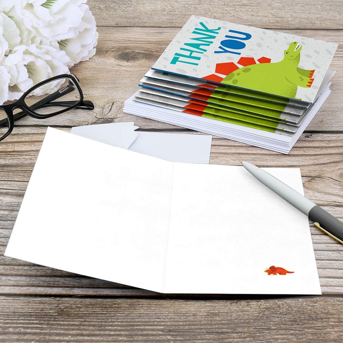 Big Dot of Happiness Roar Dinosaur - Dino Mite Baby Shower or Birthday Party Thank You Cards (8 count)