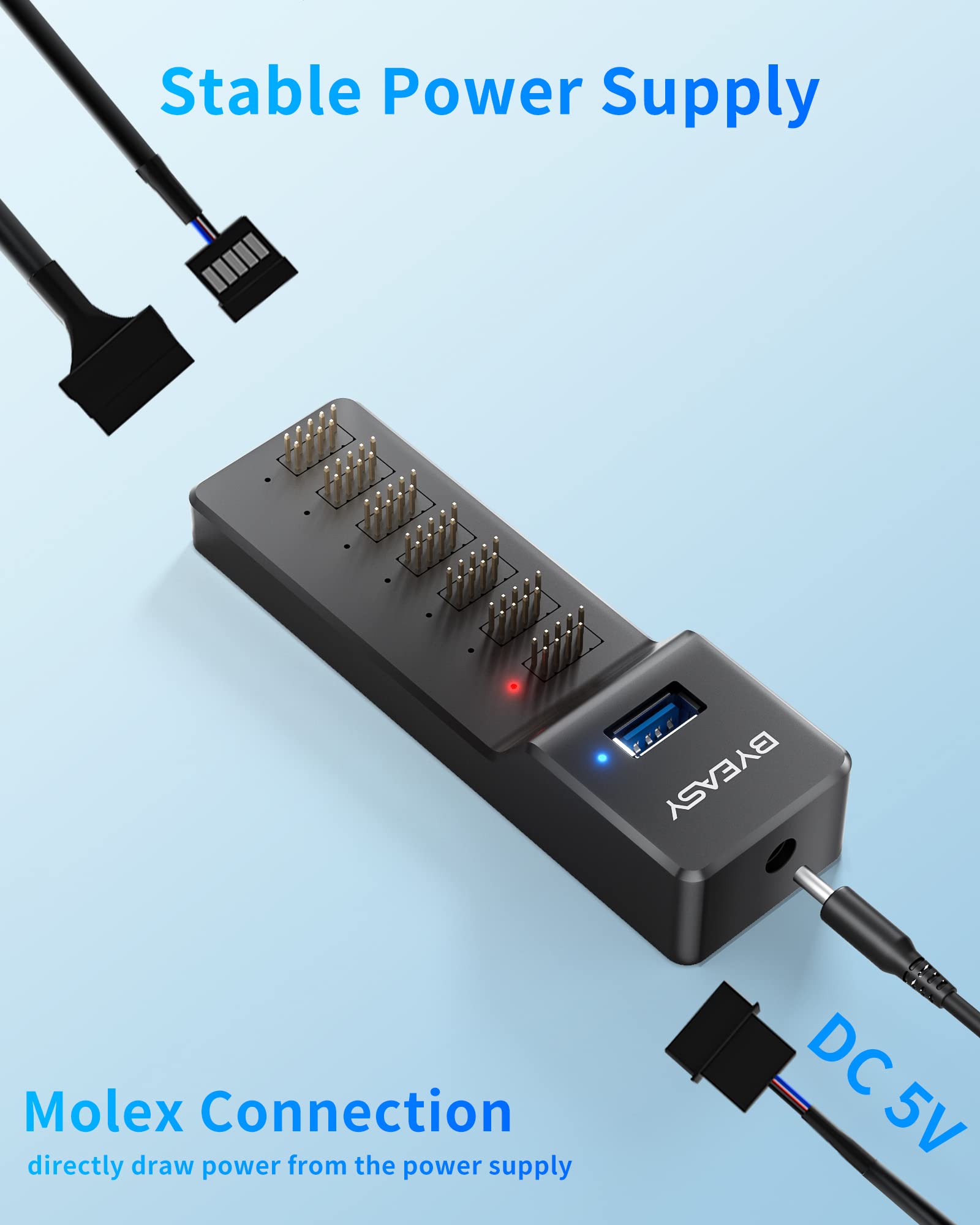 BYEASY Internal USB 2.0 Hub 9Pin USB Header Splitter Male 1 to 7 Female Extension USB 2.0 Motherboard USB 2.0 Adapter with Magnetic Base for Port Multiplier