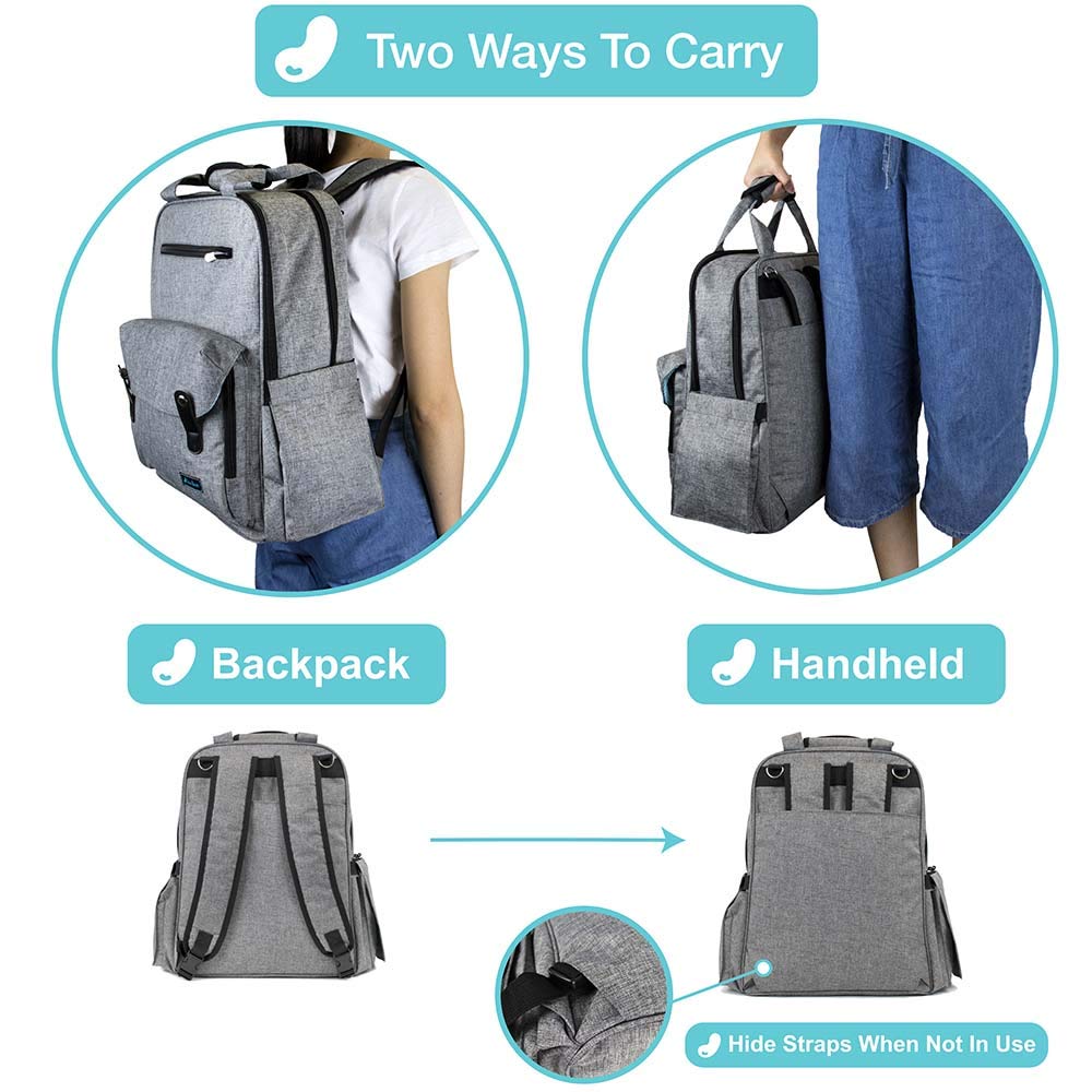 Baby Backpack Diaper Bag | Large Capacity Multi-Functional Travel Nappy Bag for Maternity Mom Dad with Changing Pad, Insulated Pockets, Stroller Straps (Light Grey)