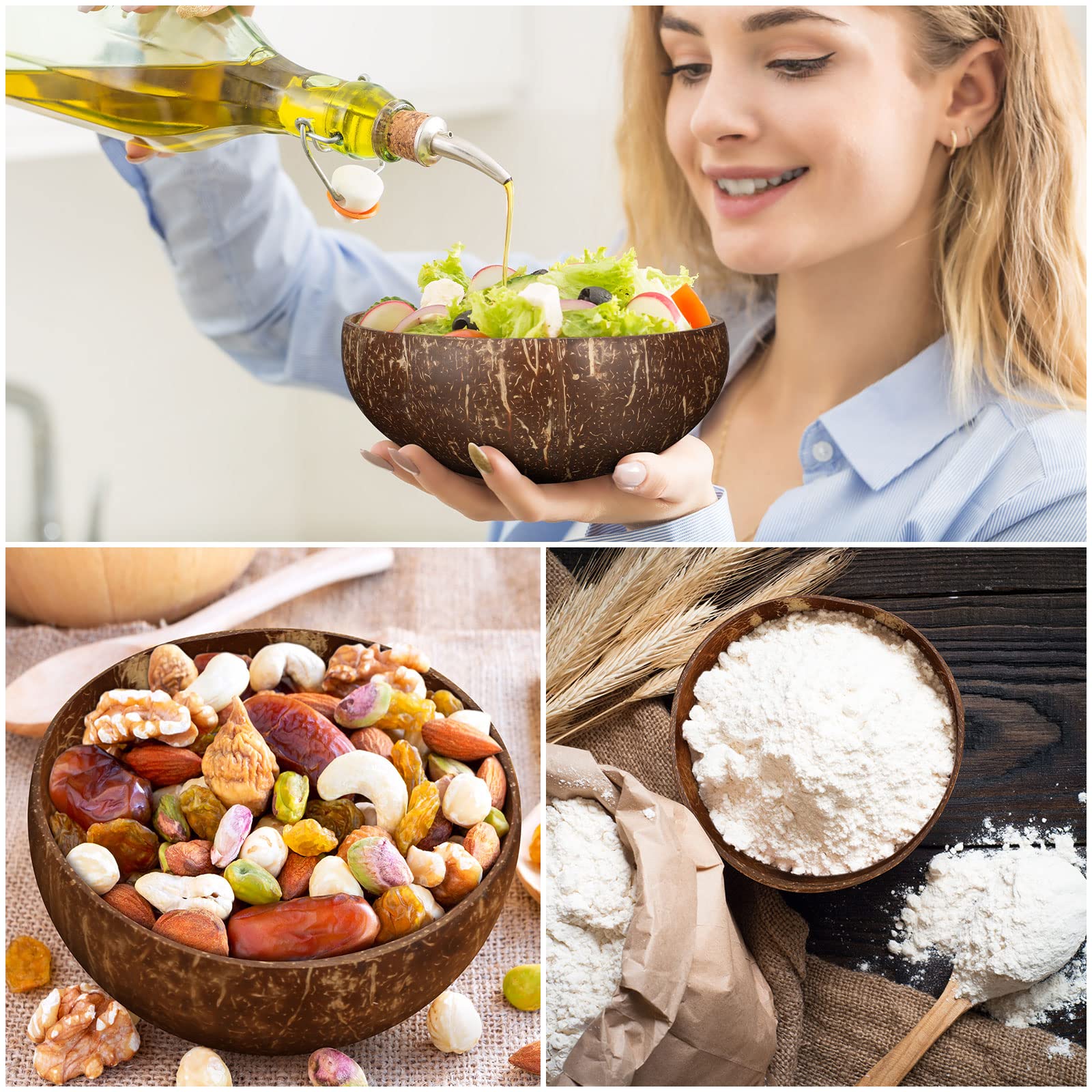 Bokon 12 Pcs Coconut Shell Bowls Polished Wooden Bowls Natural Smoothie Acai Bowls Salad Bowls for Vegan Gifts Kitchen Decorcc