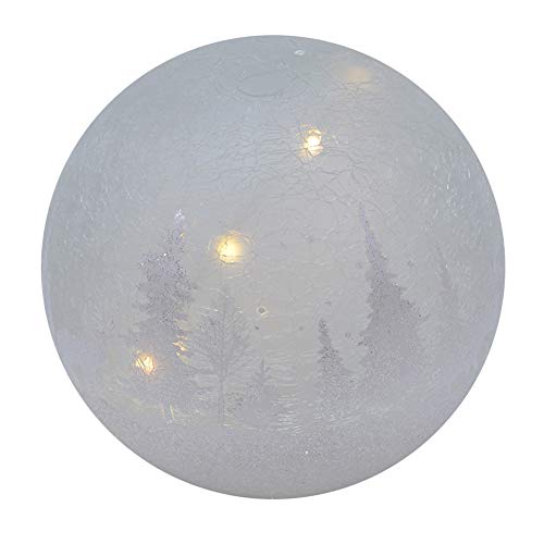 Frosted LED Wonderland Winter White Crackle Glass Holiday Tabletop Globe, 6 Inch